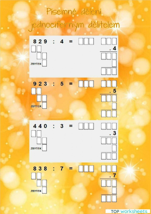 Dělení se zbytkem. Interaktivní pracovní list | TopWorksheets