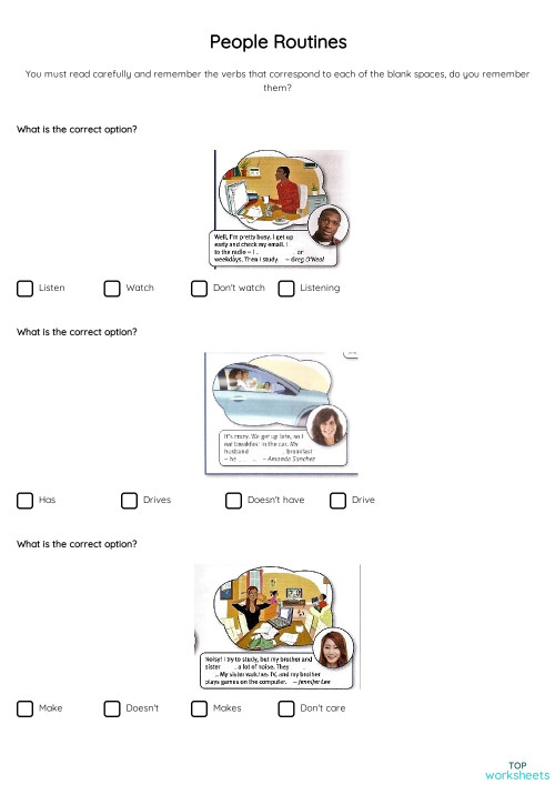 People Routines. Interactive worksheet | TopWorksheets