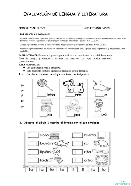 EVALUACIÓN DE LENGUA Y LITERATURA: fichas interactivas y ejercicios ...