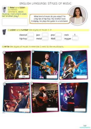 Homework: Styles of Music. Interactive worksheet | TopWorksheets