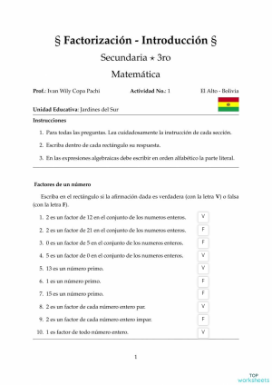 Factorización y factores de un número. Ficha interactiva | TopWorksheets