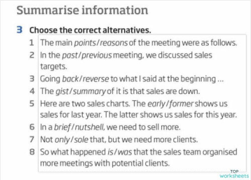 summarize information. Interactive worksheet | TopWorksheets