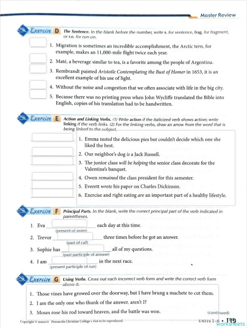Unit 1-6 Pg 119-120 Master Review. Interactive worksheet | TopWorksheets