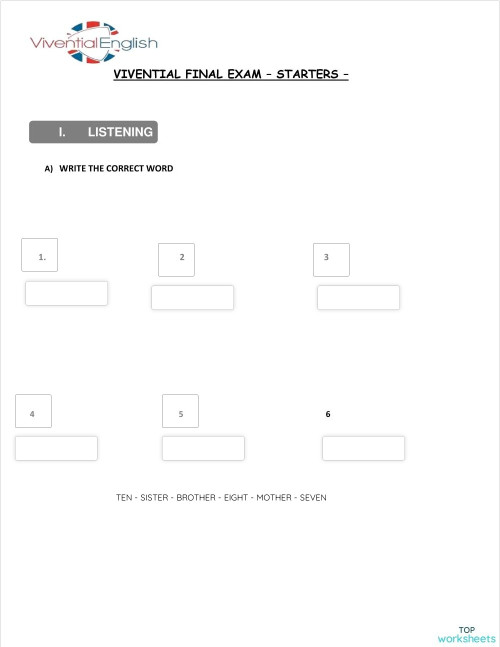 FINAL EXAM STARTERS 2. Ficha interactiva | TopWorksheets