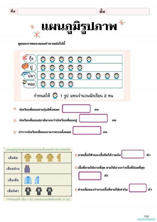 แบบฝึกแผนภูมิรูปภาพ ใบงานเชิงโต้ตอบ Topworksheets