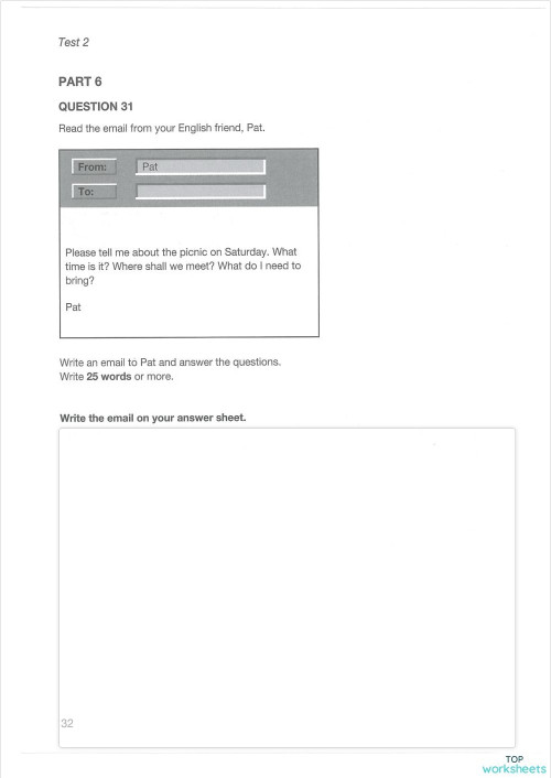 Writing Exam Practise A2. Interactive worksheet | TopWorksheets