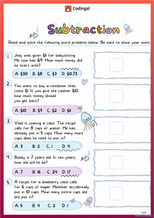 M_G01M07L28_WC02_Word_Problems_for_Subtraction(Extended)_2. Interactive worksheet | TopWorksheets