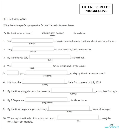 future perfect progressive worksheet. Interactive worksheet | TopWorksheets