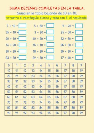 Tabla suma de decenas. Ficha interactiva | TopWorksheets