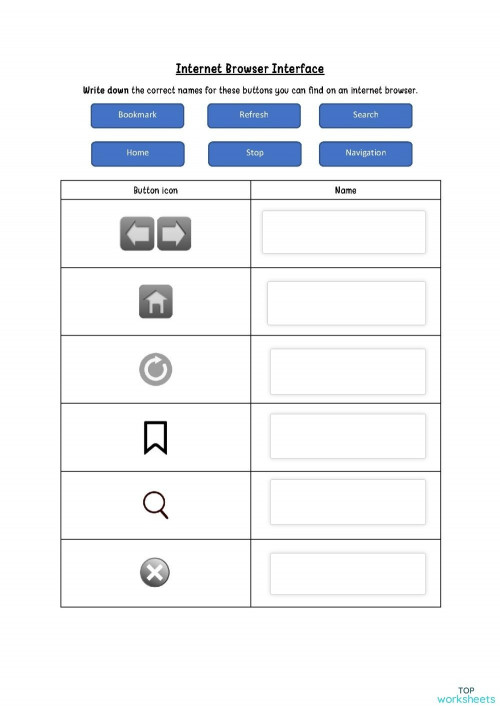 Yr3 ICT: Web browser interface. Interactive worksheet | TopWorksheets