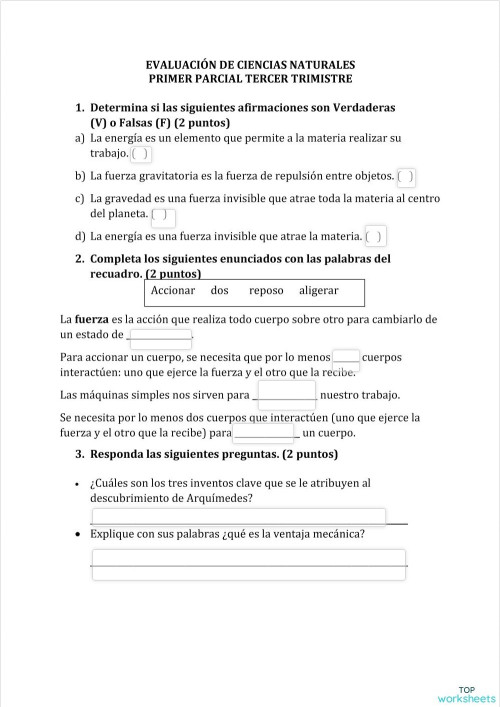 Materia y energía: fichas interactivas y ejercicios online | TopWorksheets