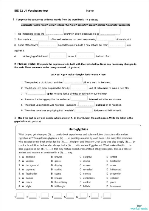 BIE B2 U1 Vocabulary test. Interactive worksheet | TopWorksheets