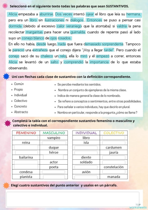 Sustantivos I. Ficha interactiva | TopWorksheets