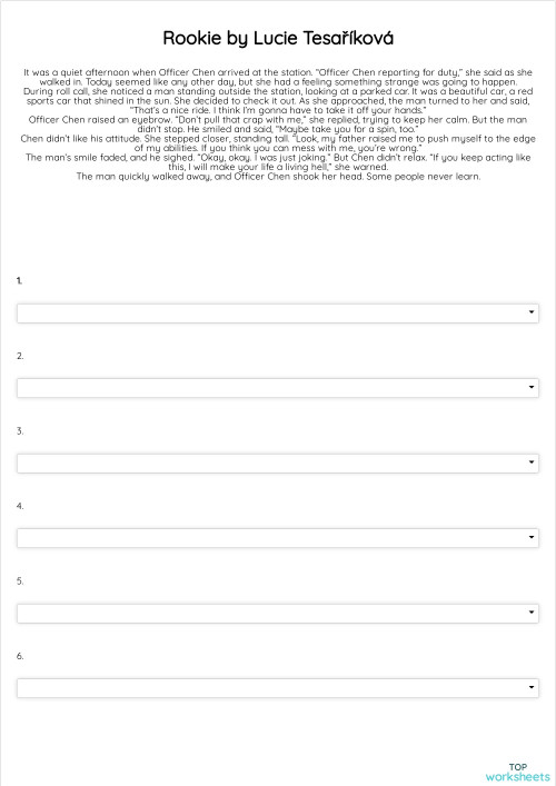 Rookie by Lucie Tesaříková. Interactive worksheet | TopWorksheets