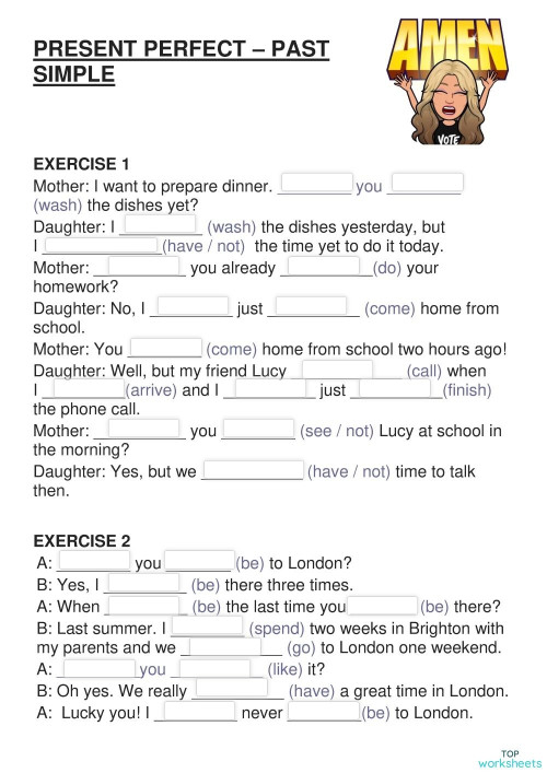 PRESENT PERFECT - PAST SIMPLE. Interactive worksheet | TopWorksheets