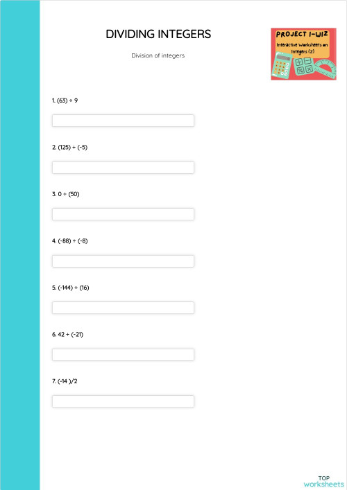 DIVIDING INTEGERS. Interactive worksheet | TopWorksheets