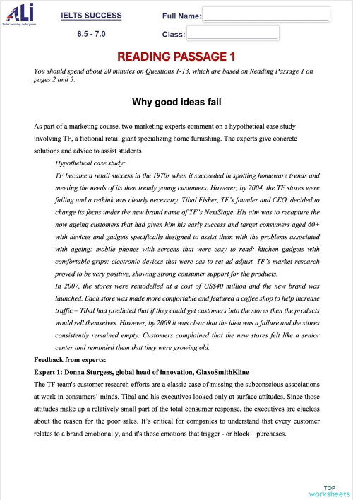 IELTS SUCCESS 6.5 - 7.0_READING. Interactive worksheet | TopWorksheets