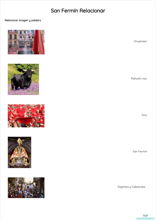 San Fermín Relacionar. Ficha interactiva | TopWorksheets