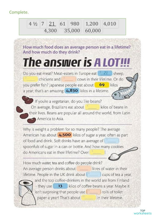 High numbers- Food. Interactive worksheet | TopWorksheets