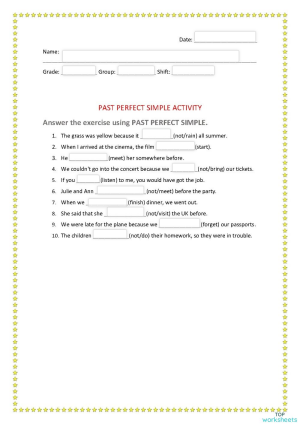 Past Perfect Simple. Interactive worksheet | TopWorksheets