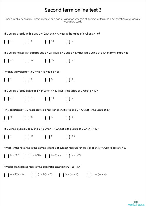 Second term online test 3. Interactive worksheet | TopWorksheets