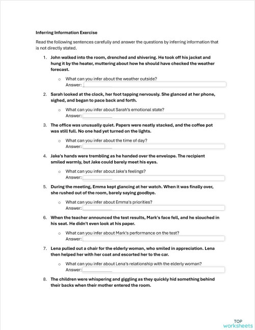 Inferring information. Interactive worksheet | TopWorksheets