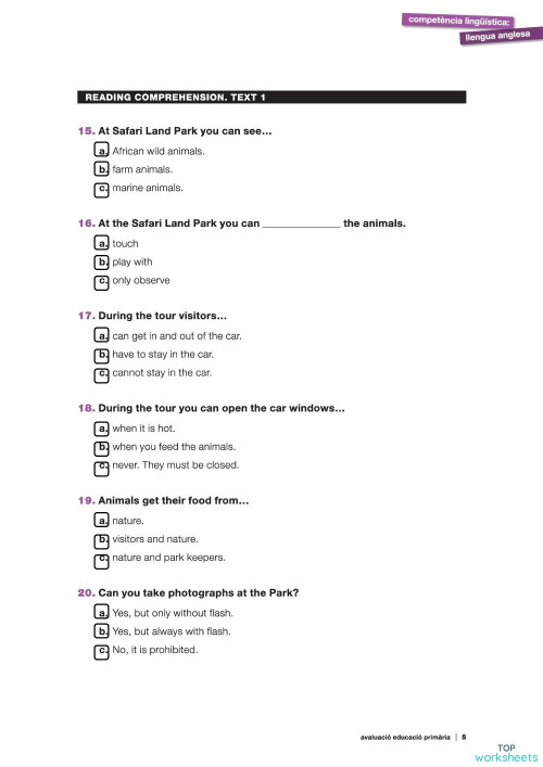Reading comprehension 1 CCBB 2016. Interactive worksheet | TopWorksheets