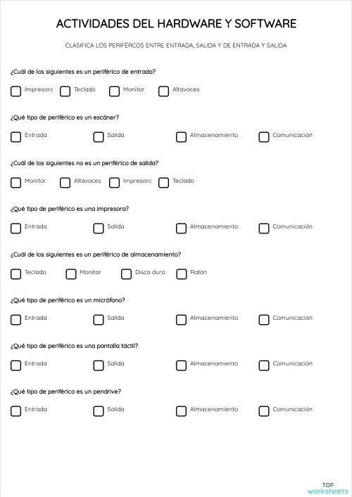ACTIVIDADES HARDWARE Y SOFTWARE. Ficha interactiva | TopWorksheets