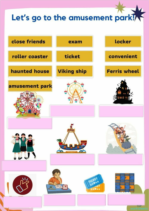 amusement park ใบงานเชิงโต้ตอบ | TopWorksheets
