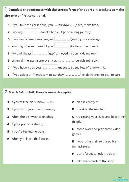 Real conditionals I. Interactive worksheet | TopWorksheets
