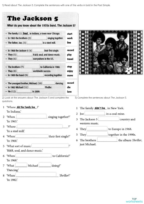 Past Simple Practise - 1 ) Regular Verbs - A2. Ficha interactiva | TopWorksheets