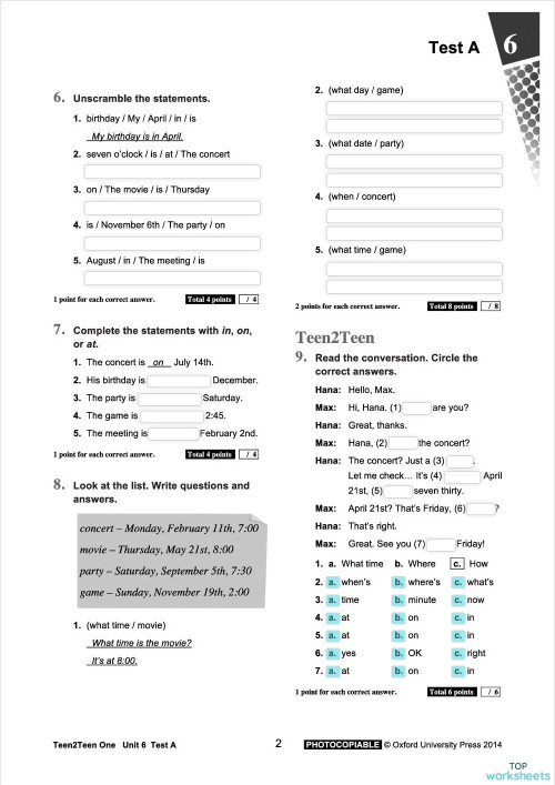 prepositions on and in months and dates. Interactive worksheet ...