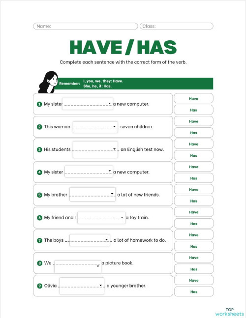 Verb to have. Interactive worksheet | TopWorksheets