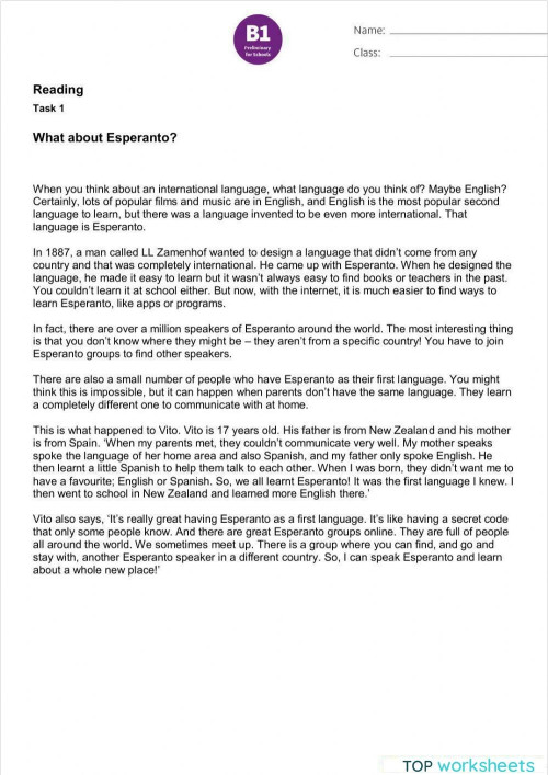 B1 GExp Reading December 21. Interactive worksheet | TopWorksheets