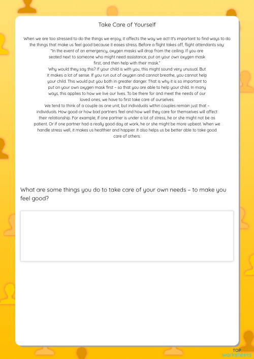 Take Care of Yourself. Interactive worksheet | TopWorksheets