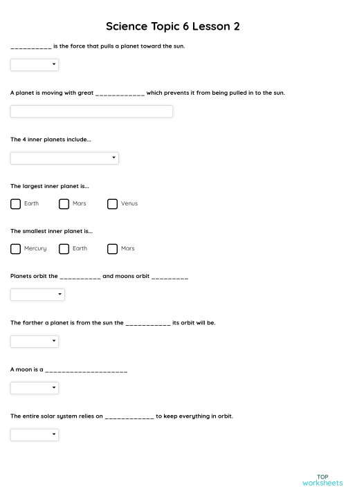 Science Topic 6 Lesson 2. Interactive worksheet | TopWorksheets