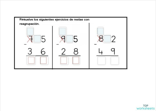 RESTAS CON REAGRUPACIÓN. Ficha interactiva | TopWorksheets