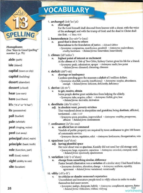 List 13: Pg 28-29. Interactive worksheet | TopWorksheets