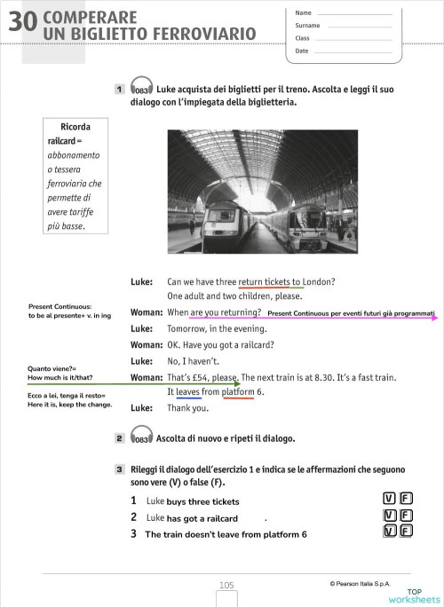 Train ticket and travel guide. Interactive worksheet | TopWorksheets