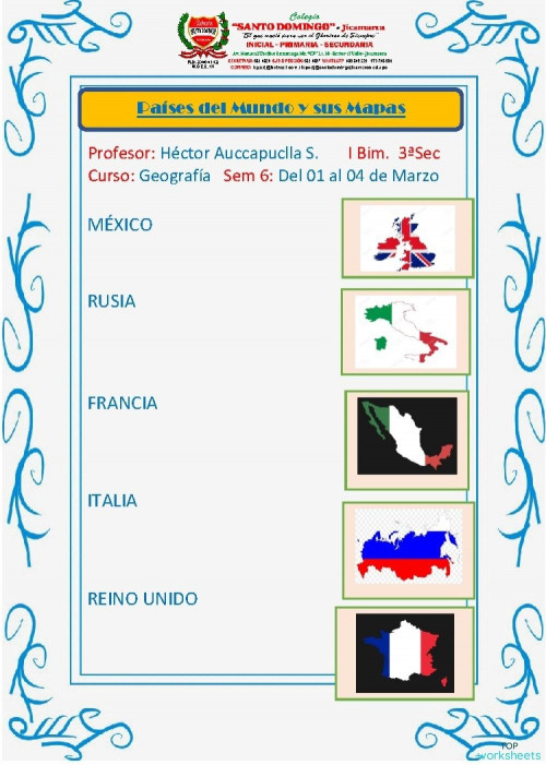 Práctica Calificada de Geografía "Países del Mundo". Ficha interactiva ...