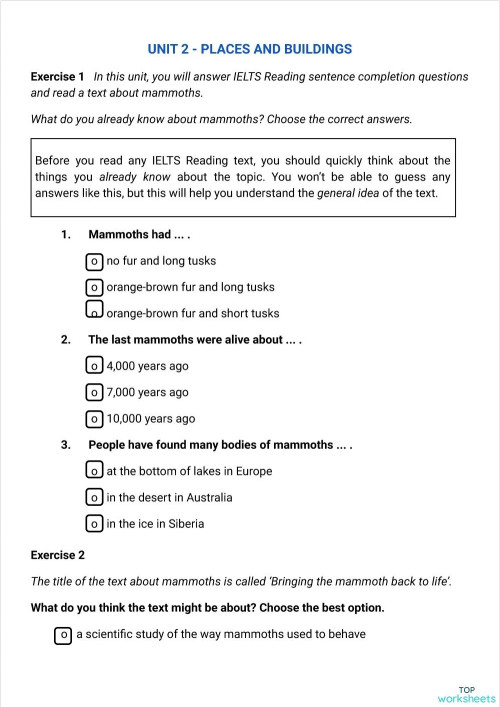 Unit 2 - Places and Buildings | Reading Skill. Interactive worksheet ...