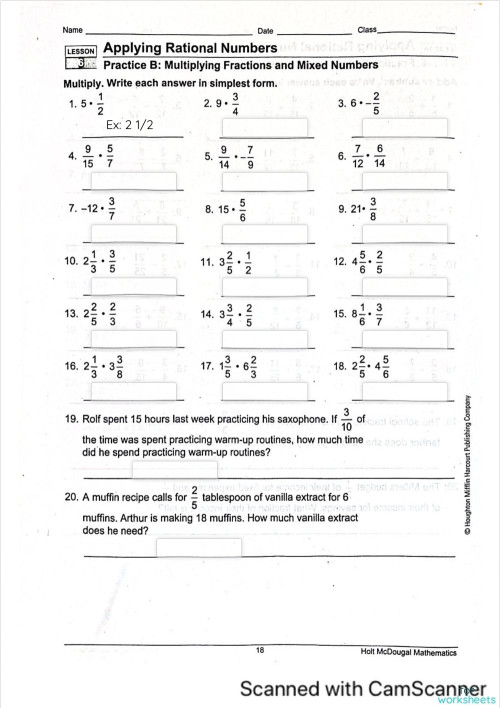 Lesson 3.6 Multiplying Fractions and Mixed Numbers (7th). Interactive ...
