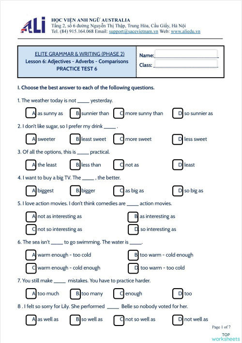 2EGK_L6_Practice Test 6. Interactive worksheet | TopWorksheets