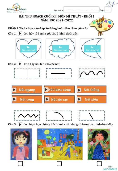 MĨ THUẬT PKTCK. K1. Interactive worksheet | TopWorksheets