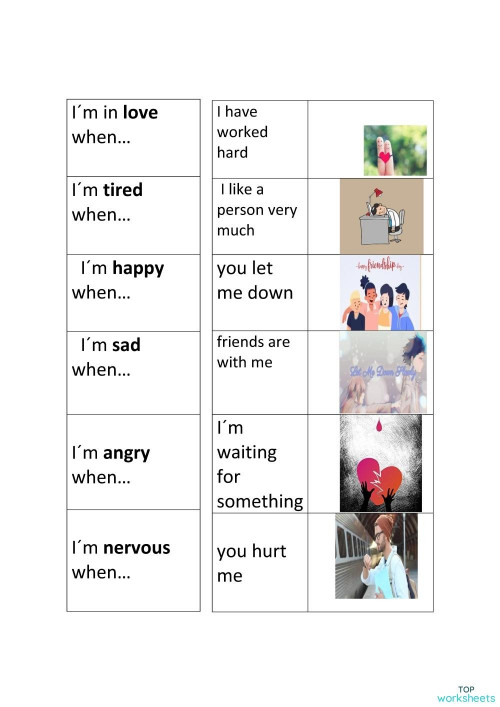 I'm feeling when... MATCH THEM. Interactive worksheet | TopWorksheets