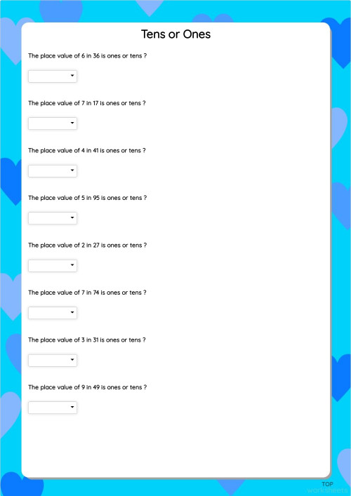 Tens or Ones. Interactive worksheet | TopWorksheets
