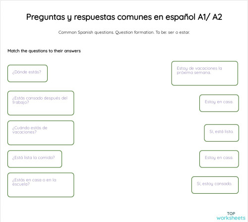 Preguntas y respuestas comunes en español A1/ A2. Ficha interactiva | TopWorksheets
