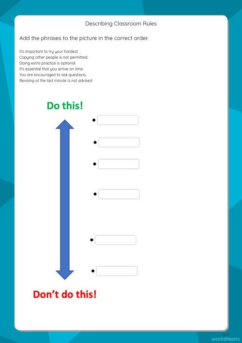 Describing Classroom Rules. Interactive worksheet | TopWorksheets