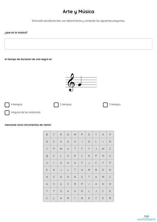Arte y Música. Ficha interactiva | TopWorksheets
