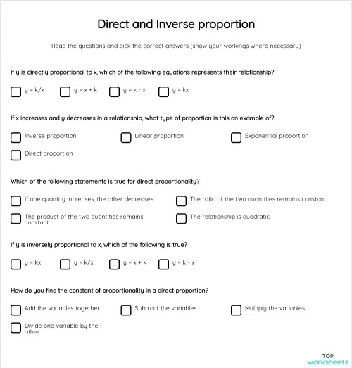 Direct and Inverse proportion. Interactive worksheet | TopWorksheets